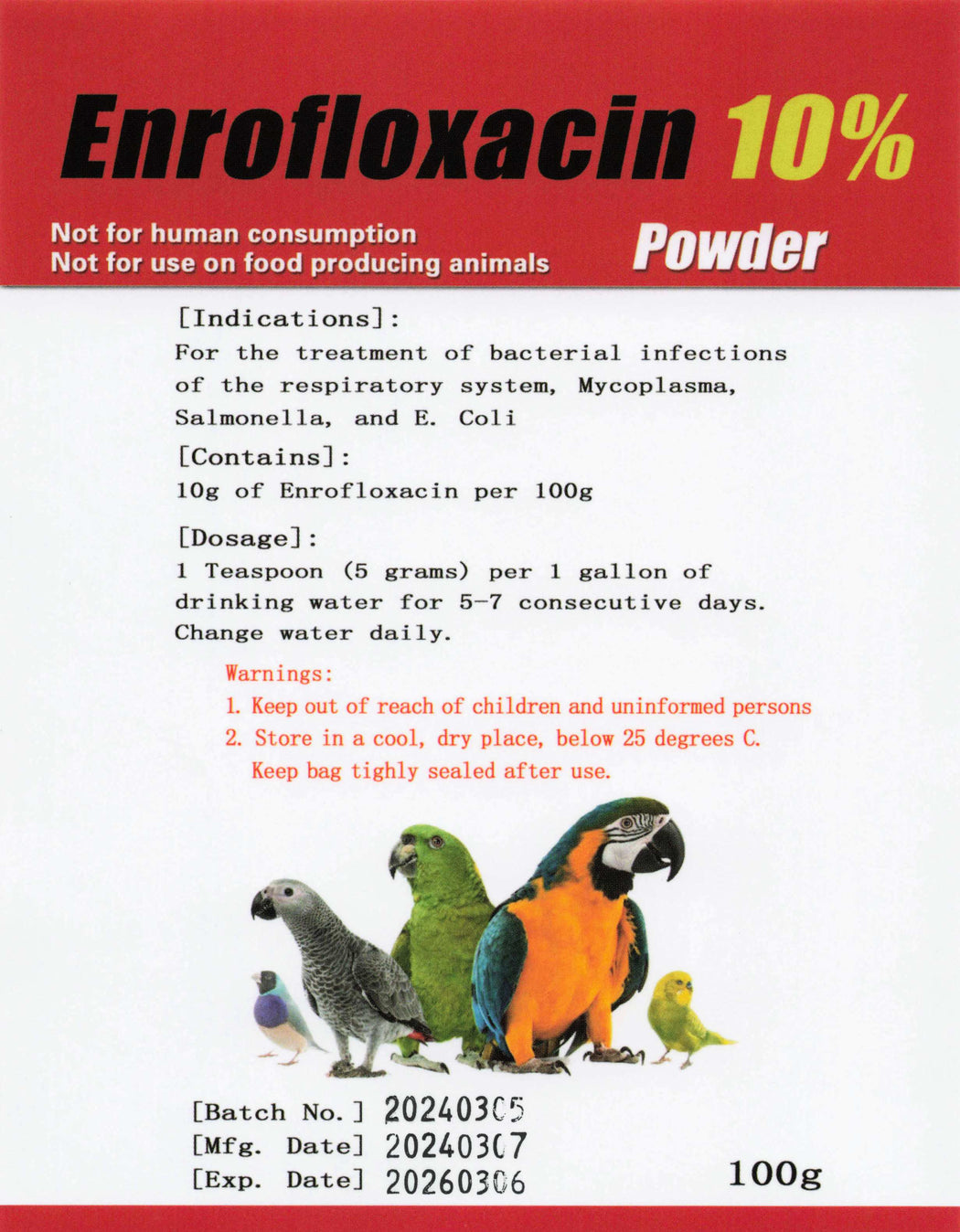 Enrofloxacin 10% For Birds Rats Reptiles etc We Have It - No RX Needed ...